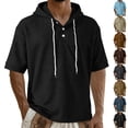 Antinious Men Solid Button Stand Collar Drawstring Pullover Short ...
