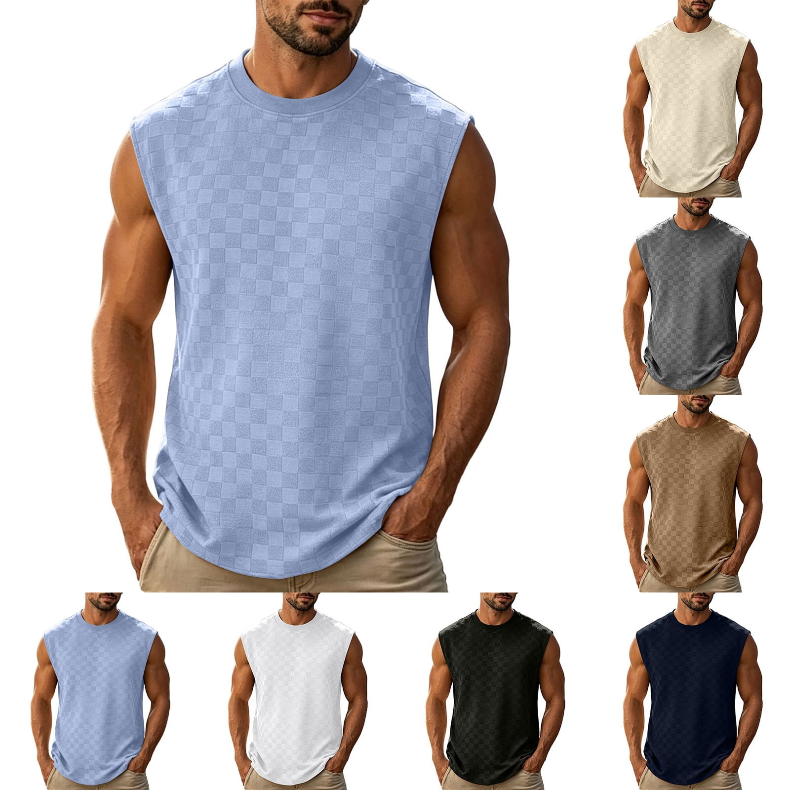 Antinious Men Solid Check Texture Round Neck Sleeveless Trendy ...