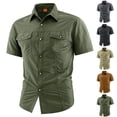 Antinious Men Solid Collar Button Pockets Short Sleeve Loose Outdoor ...