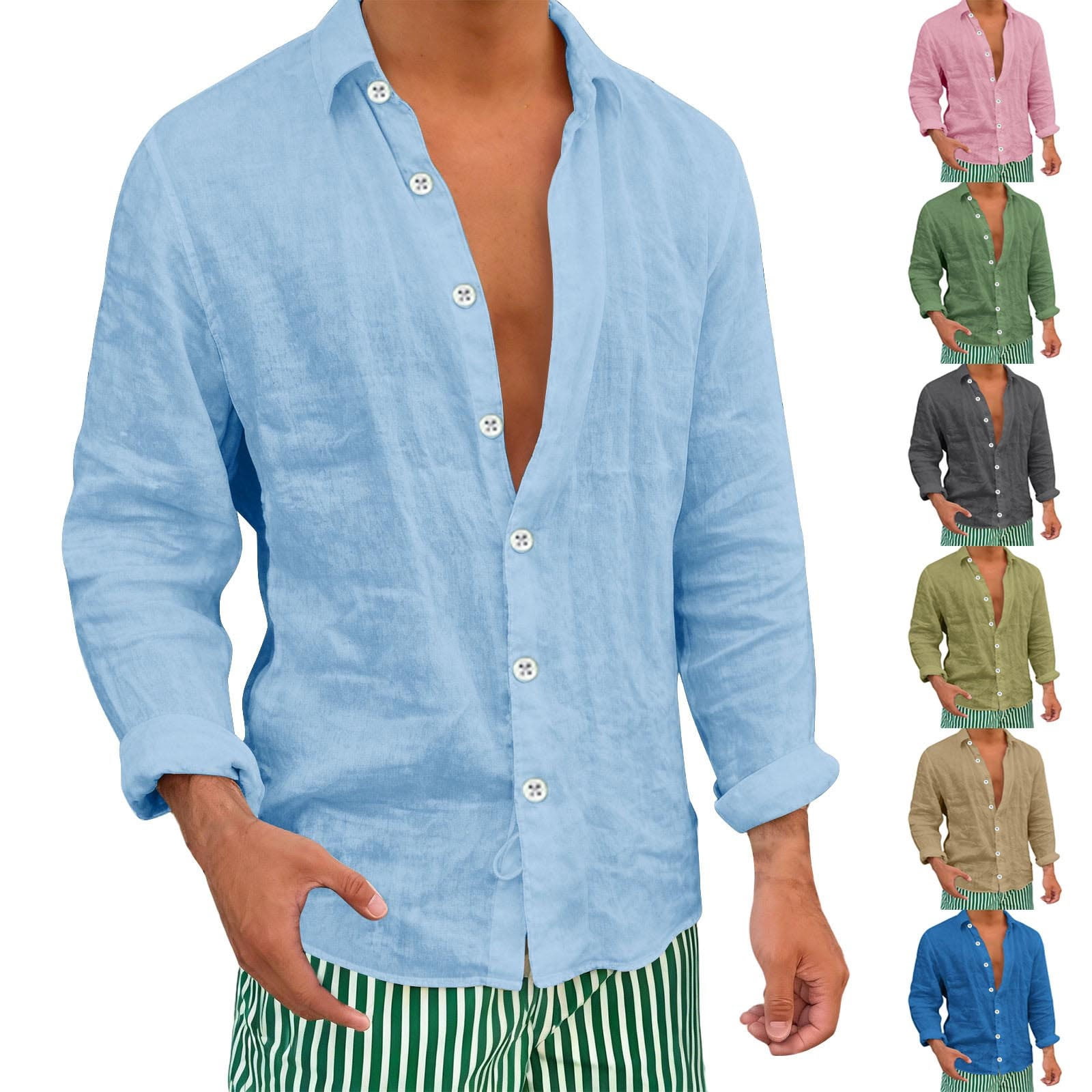 Antinious Men Solid Collar Long Sleeve Loose Comfortable Daily Casual ...