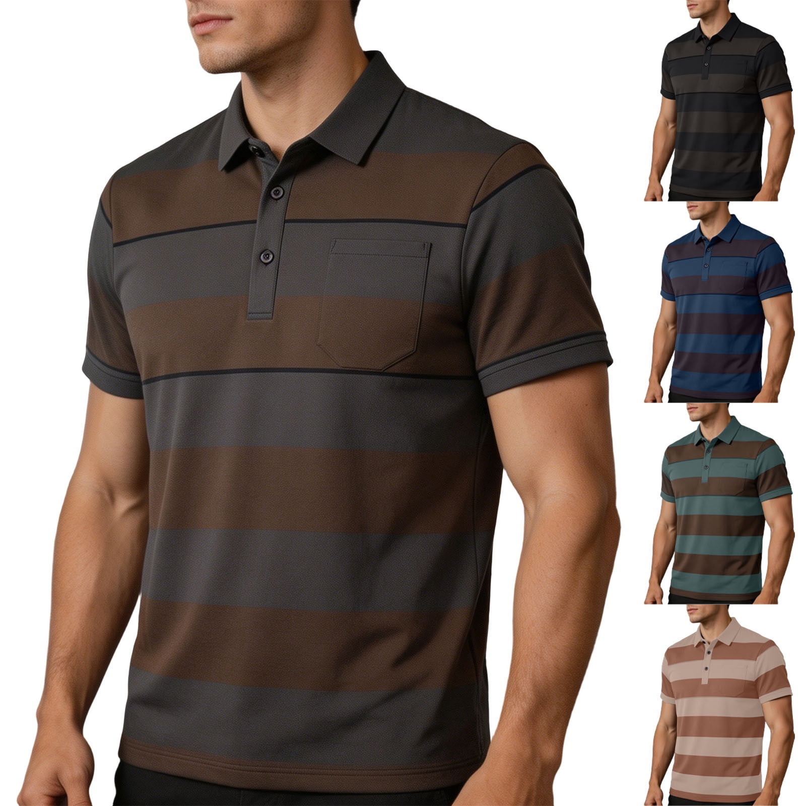 Antinious Men Solid Collar Short Sleeve Breathable Loose Work Casual T ...