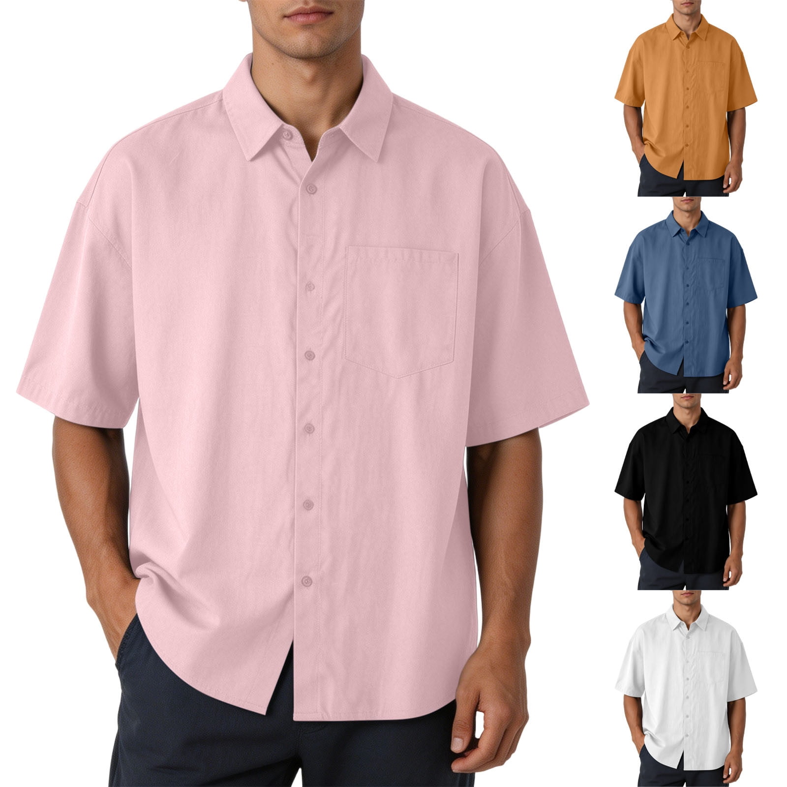 Antinious Men Solid Collar Short Sleeve Trendy Loose Casual Tops ...