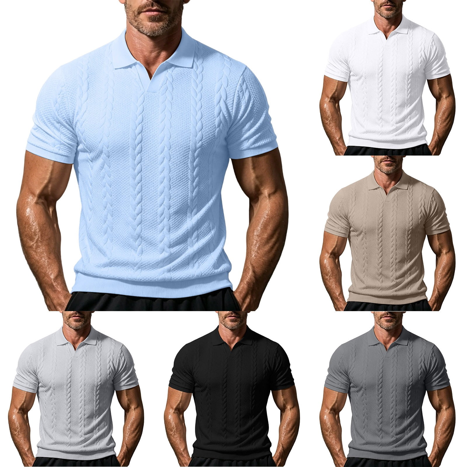 Antinious Men Solid Collar Texture Short Sleeve Breathable Work T ...