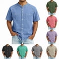 Antinious Men Solid Denim Full Button Round Neck Short Sleeve Loose ...