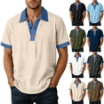 Antinious Men Solid Denim Look Patchwork Button Collar Short Sleeve ...