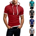 Antinious Men Solid Drawstring Hooded Short Sleeve Slim Versatile ...