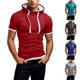 Antinious Men Solid Drawstring Hooded Short Sleeve Slim Versatile ...