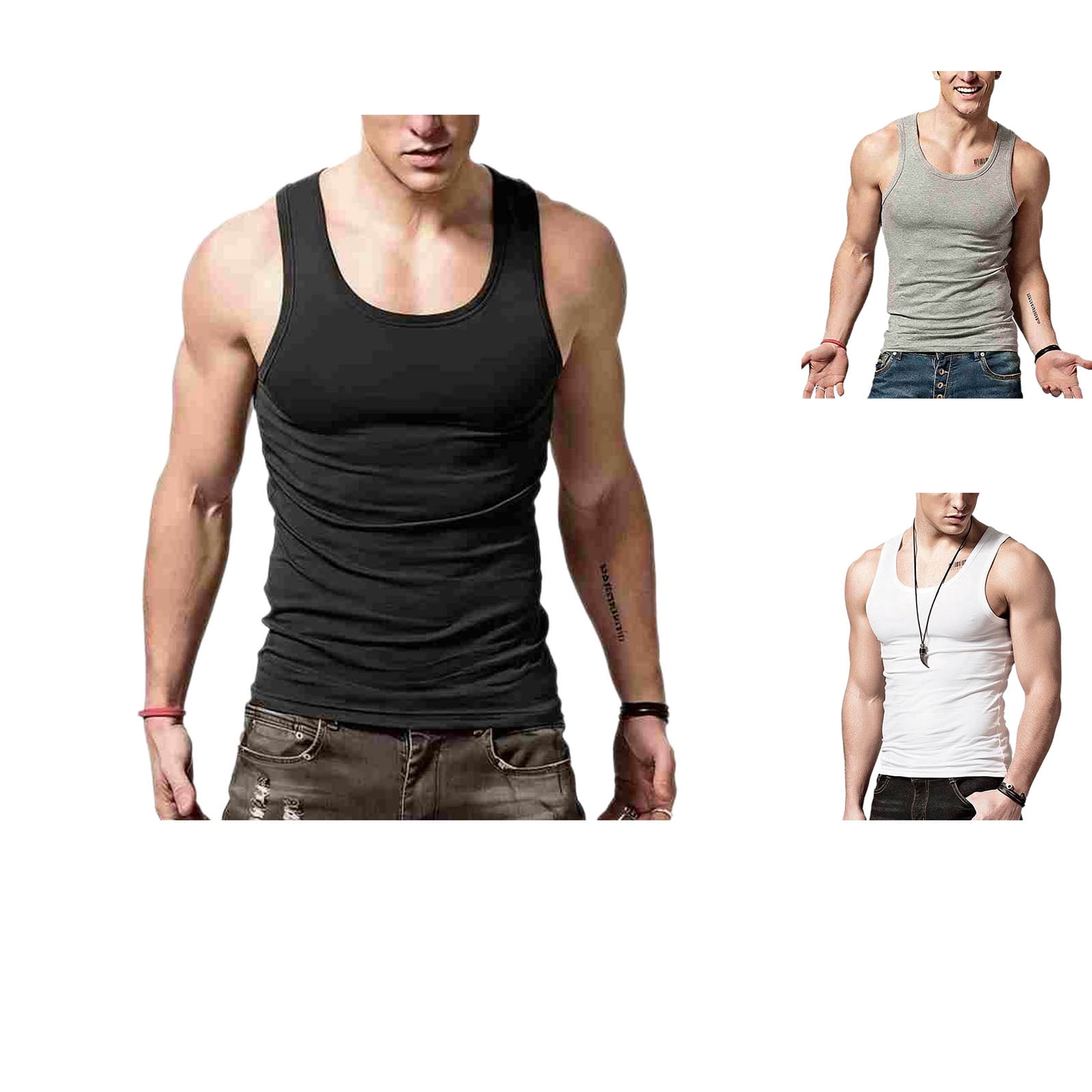 Antinious Men Solid Elastic Round Neck Sleeveless Vintage Breathable ...