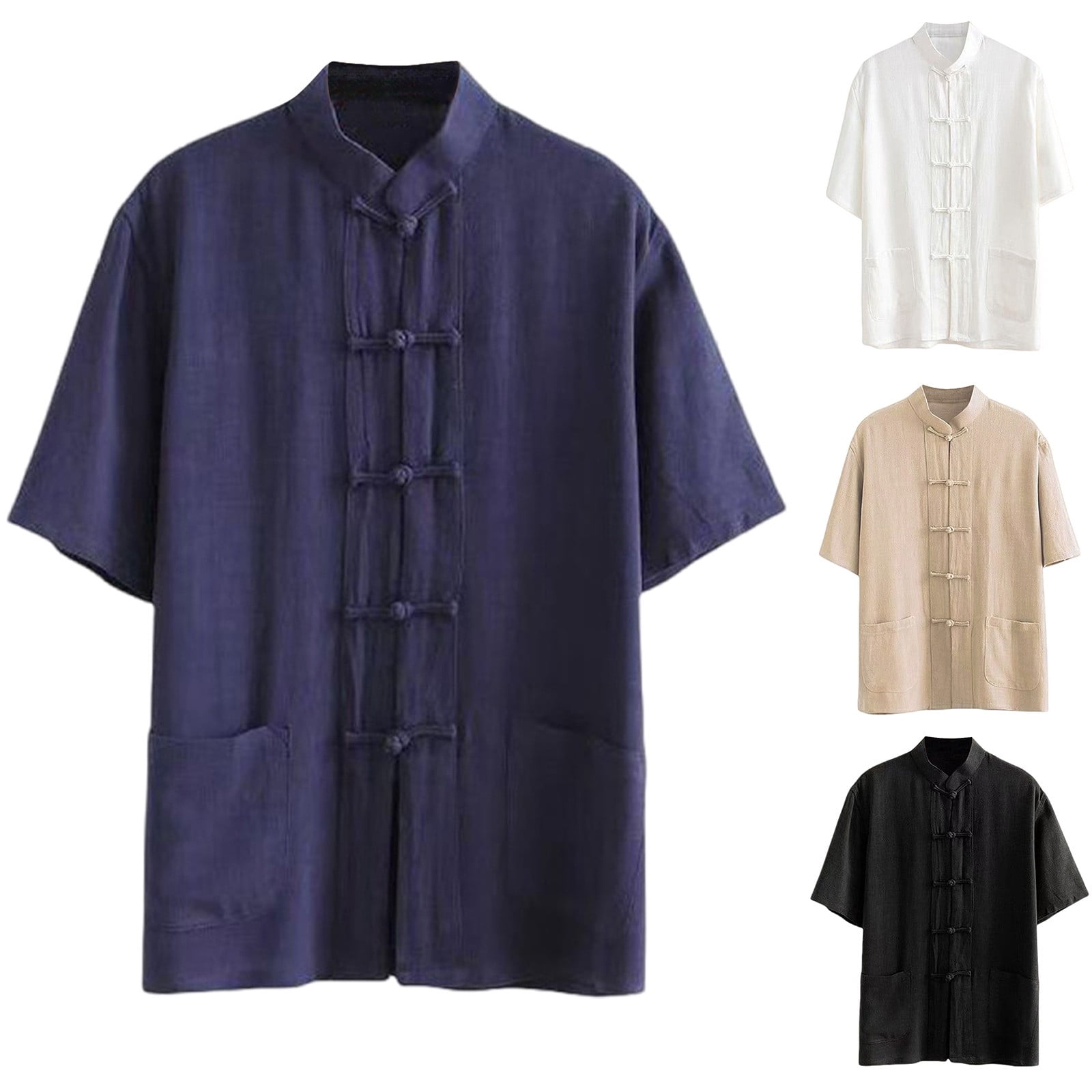 Antinious Men Solid Fashion Leisure Button Collar Short Sleeve Loose ...