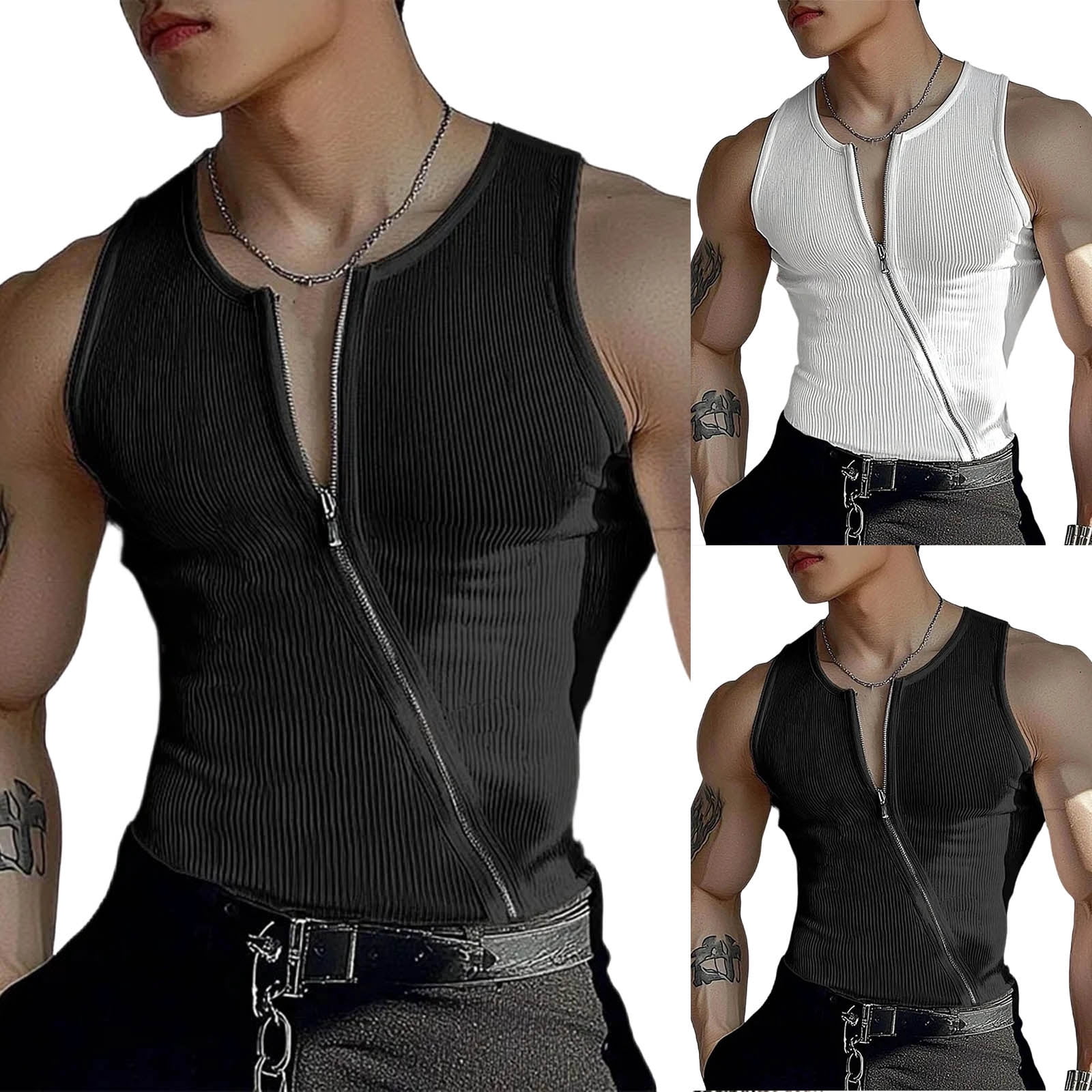 Antinious Men Solid Full Zip Round Neck Sleeveless Slim Trendy Casual ...