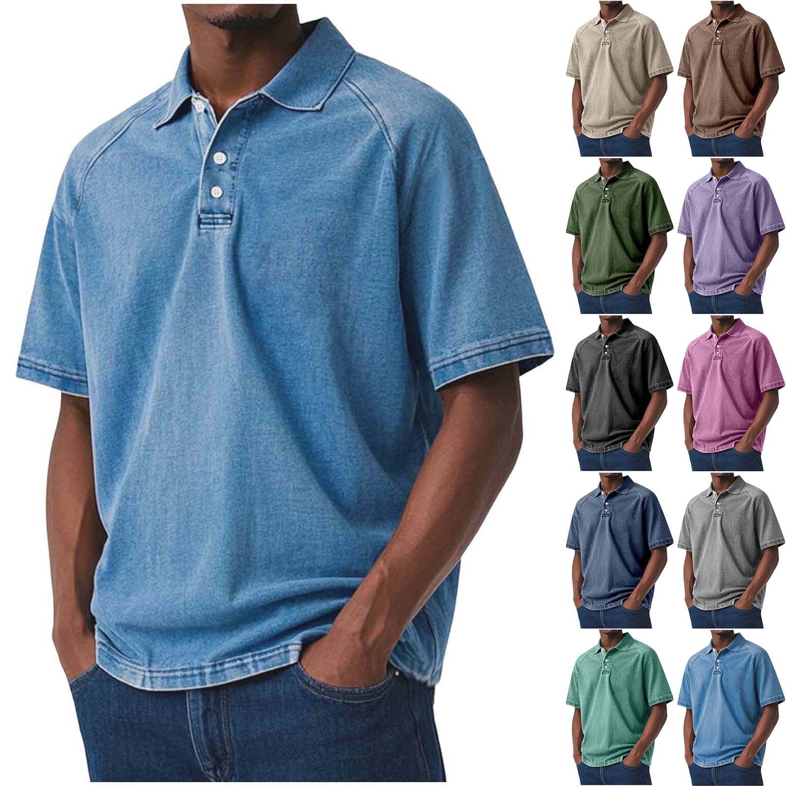 Antinious Men Solid Half Button Collar Short Sleeve Trendy Loose Casual ...