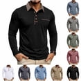 Antinious Men Solid Half Button Pockets Collar Long Sleeve Fall Trendy ...