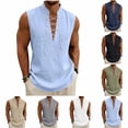 Antinious Men Solid Half Drawstring Collared Sleeveless Beach Vacation ...