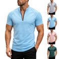 Antinious Men Solid Half Zip Collared Wrinkle Short Sleeve Running ...