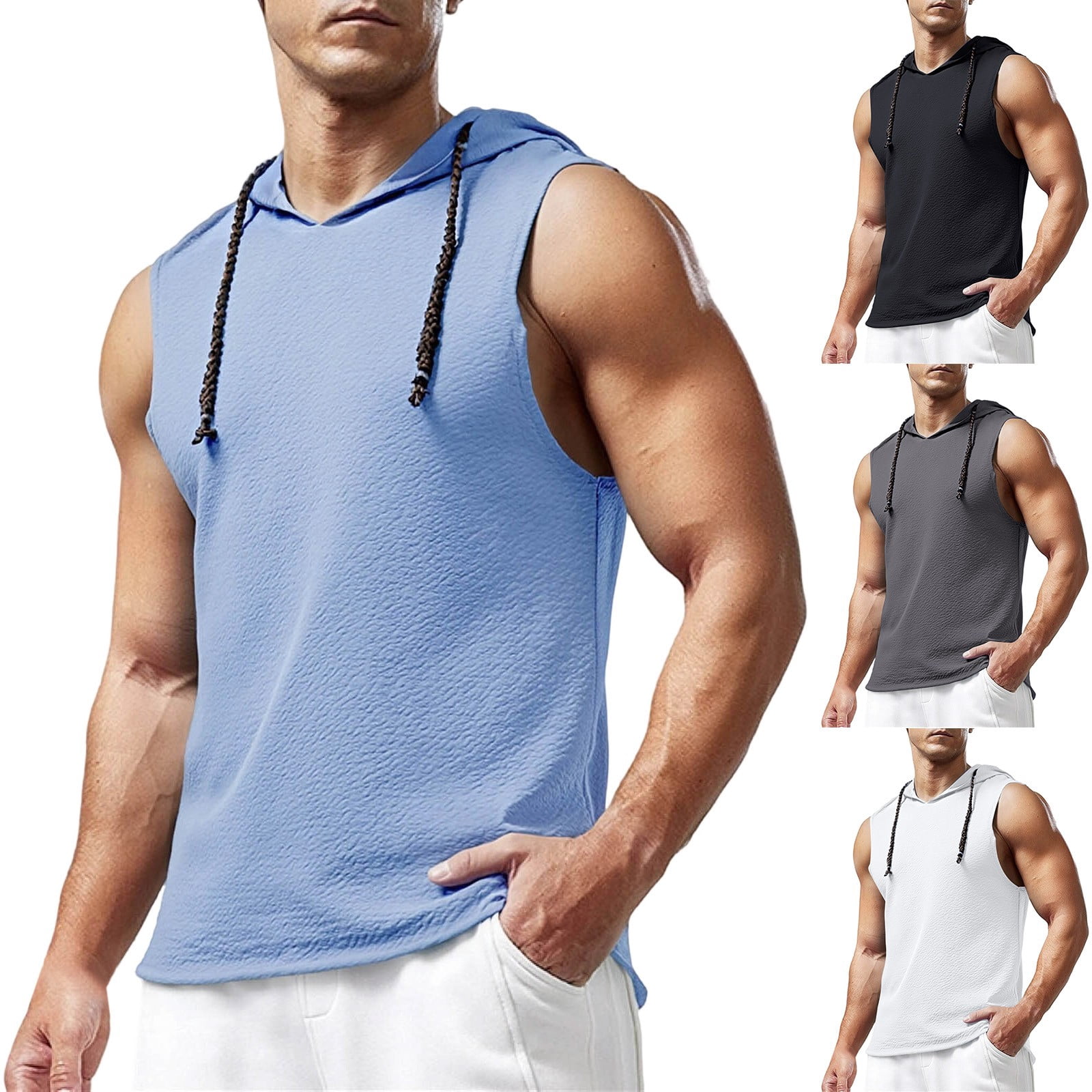 Antinious Men Solid Hooded Round Neck Sleeveless Fitness Breathable ...