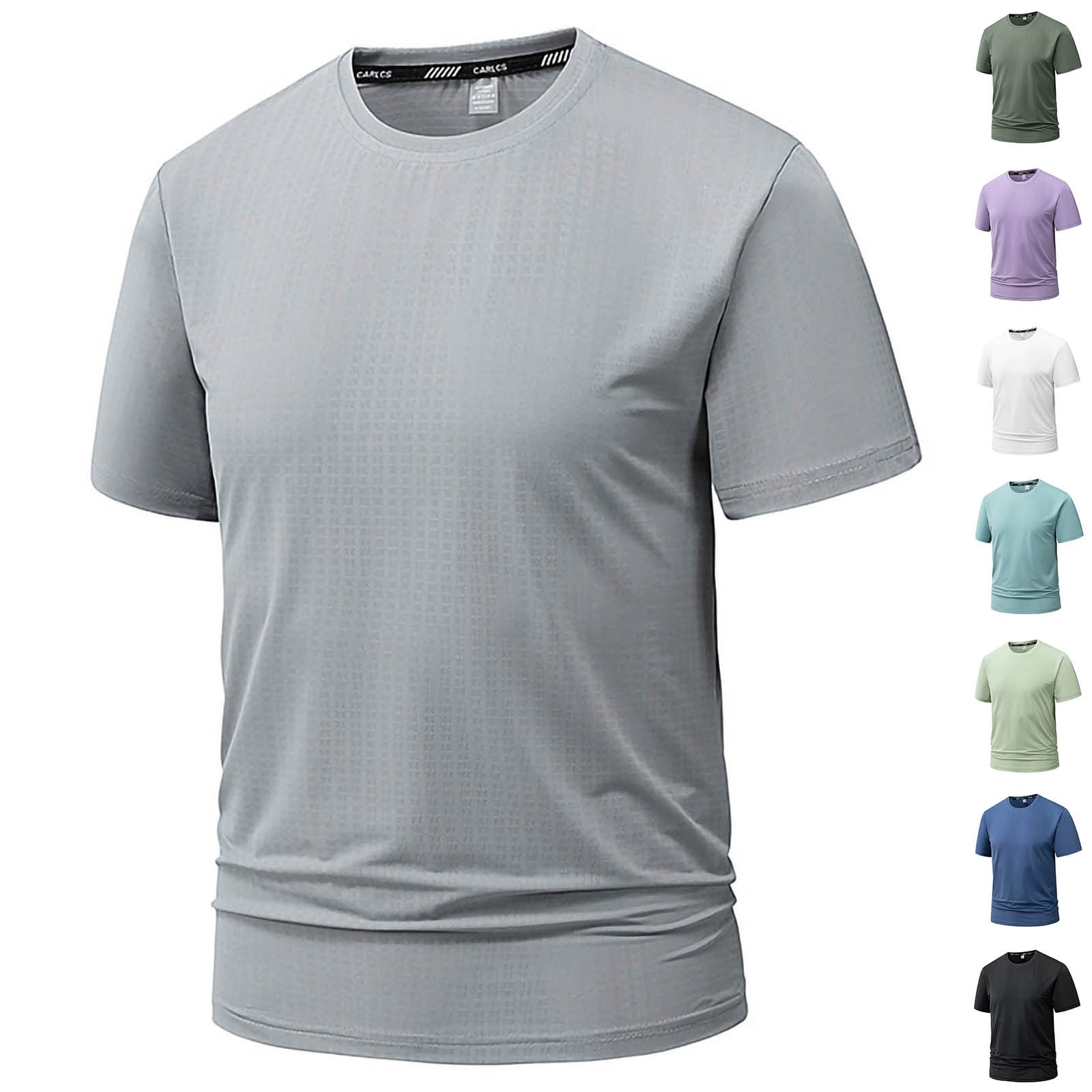 Antinious Men Solid Ice Silk Elastic Round Neck Short Sleeve Outdoor ...