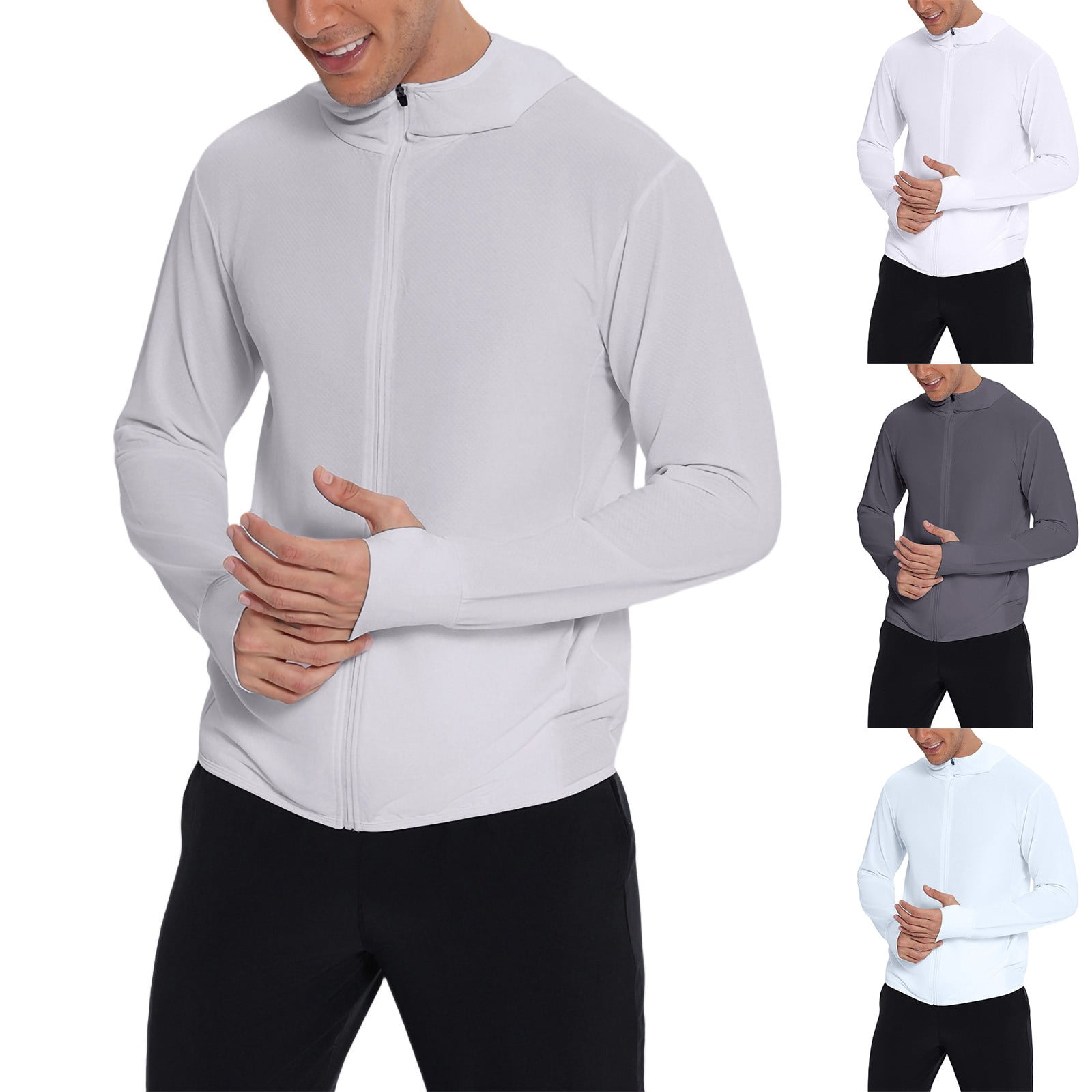 Antinious Men Solid Ice Silk Sun Hooded Long Sleeve Cool Breathable ...