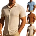 Antinious Men Solid Knit Button Collar Short Sleeve Business Work Loose ...