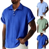 Antinious Men Solid Knit Texture Button Collar Pullover Short Sleeve ...