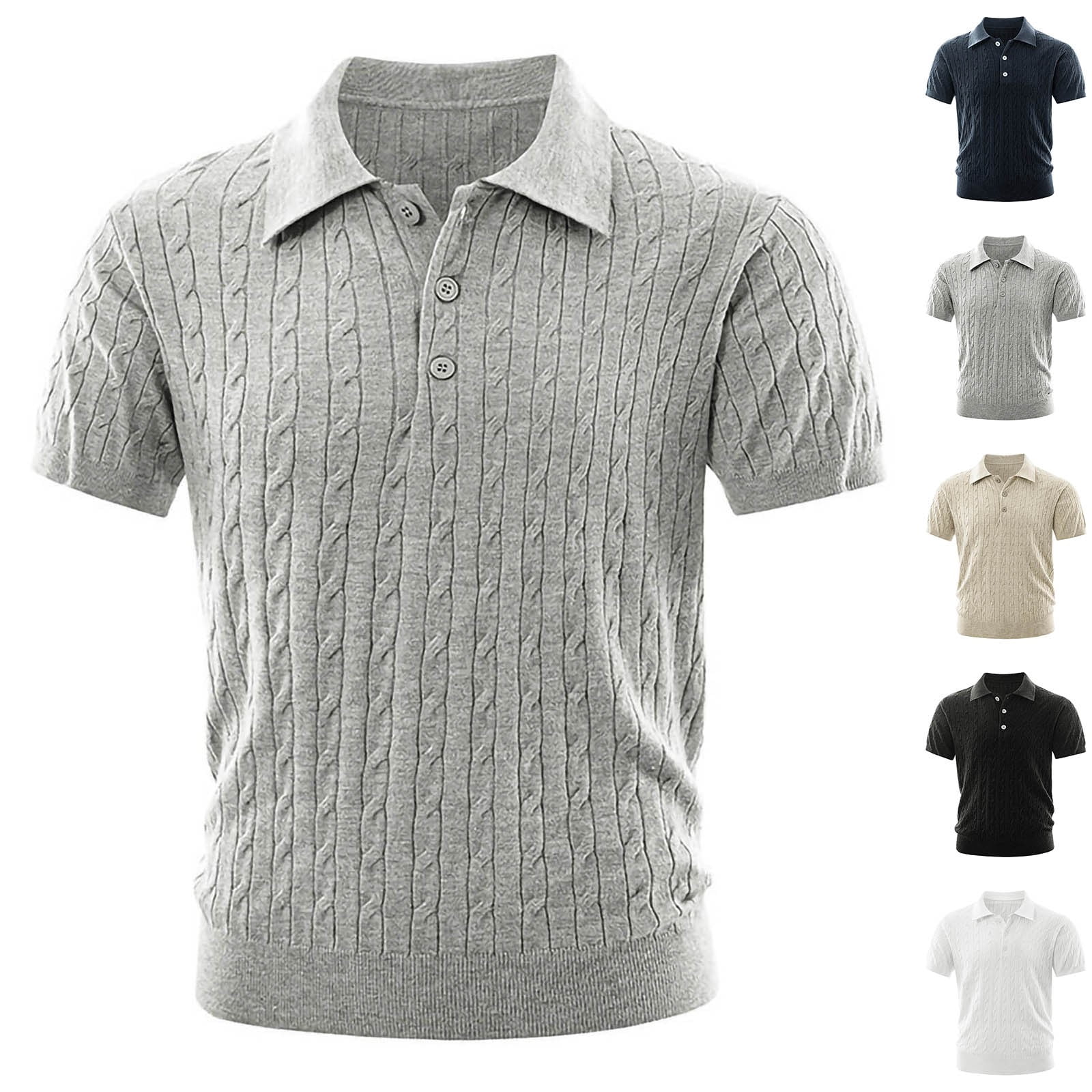 Antinious Men Solid Knit Texture Collar Short Sleeve Outdoor Trendy ...