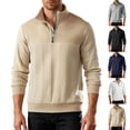 Antinious Men Solid Knit Texture Patchwork Zip Cuff Elastic Collared ...