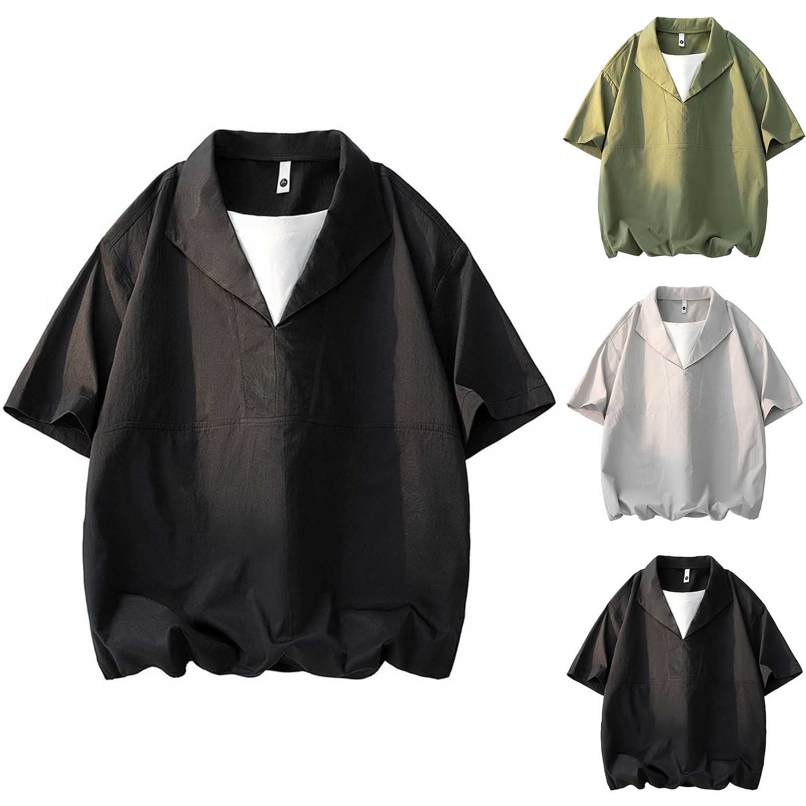 Antinious Men Solid Layered Collar Pullover Short Sleeve Trendy ...