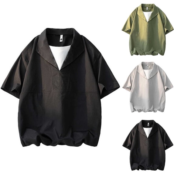 Antinious Men Solid Layered Collar Pullover Short Sleeve Trendy ...