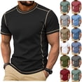 Antinious Men Solid Line Round Neck Pullover Short Sleeve Loose T ...