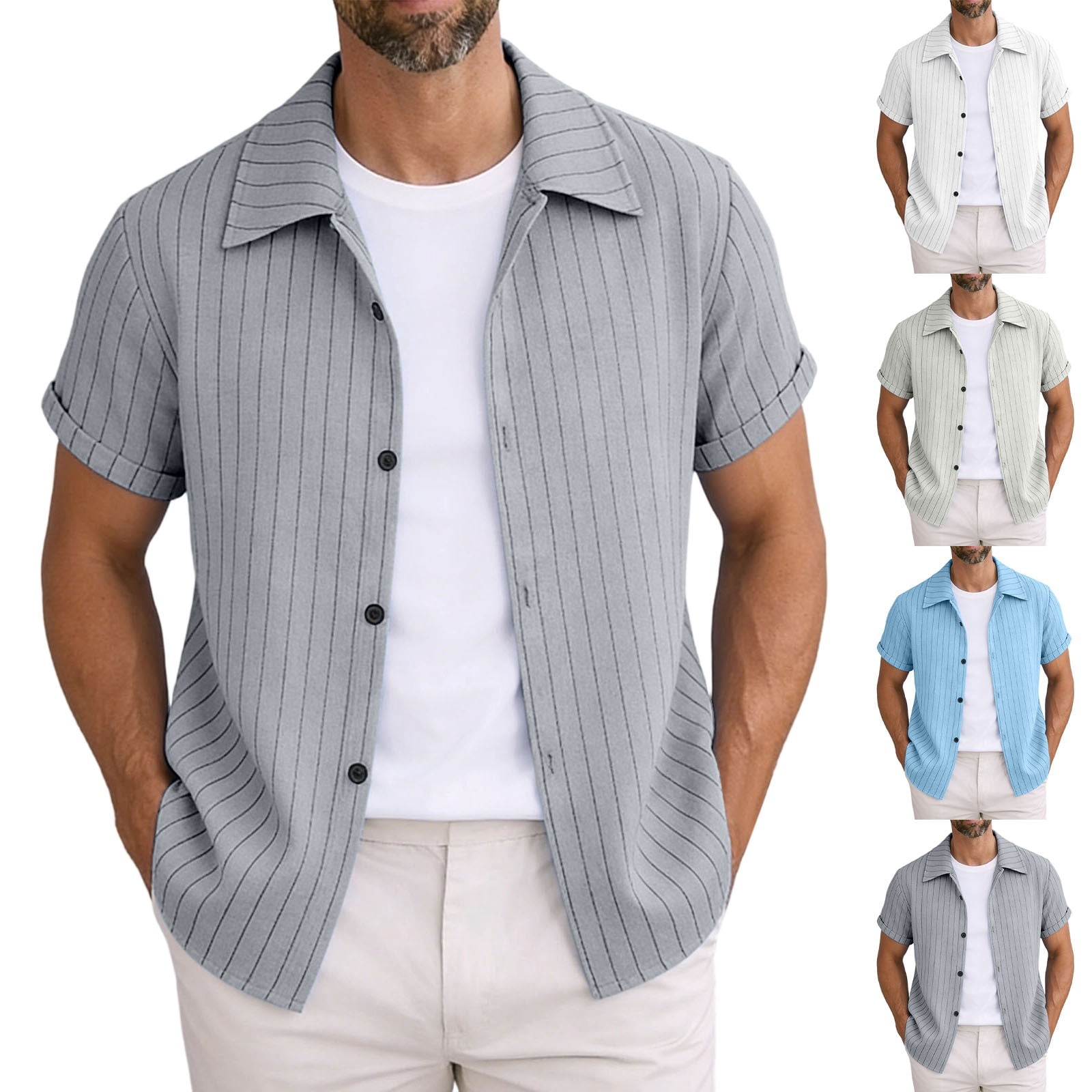 Antinious Men Solid Multi Pockets Button Collar Short Sleeve Daily ...