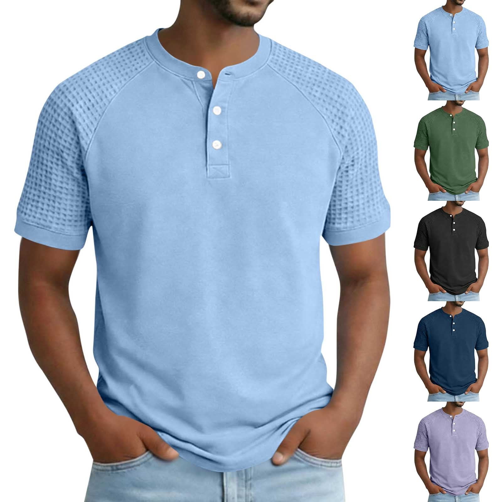 Antinious Men Solid Patch Button Round Neck Pullover Short Sleeve ...