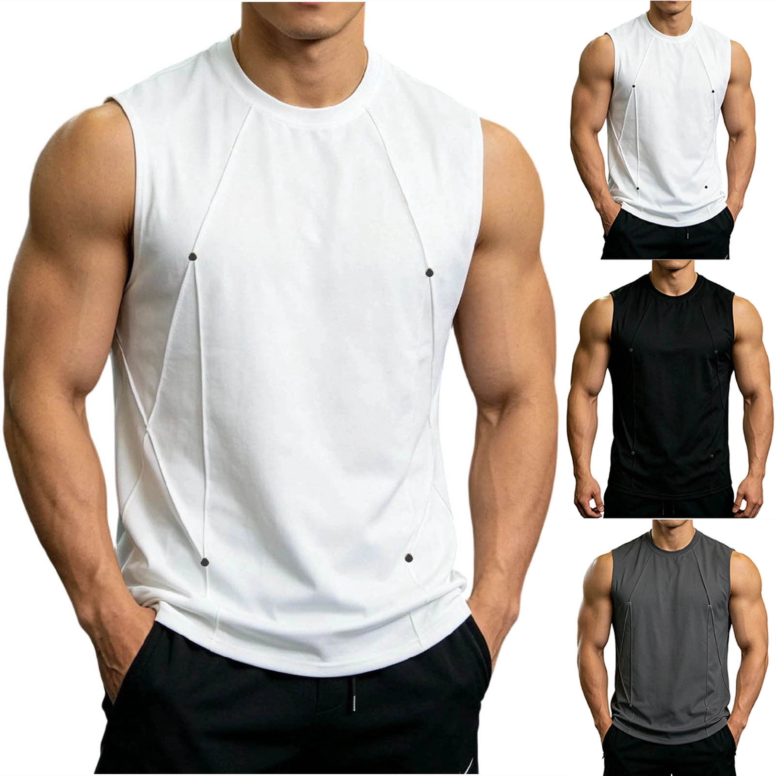 Antinious Men Solid Patch Line Round Neck Sleeveless Breathable Workout ...