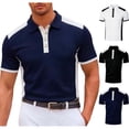 Antinious Men Solid Patchwork Texture Button Collar Short Sleeve ...