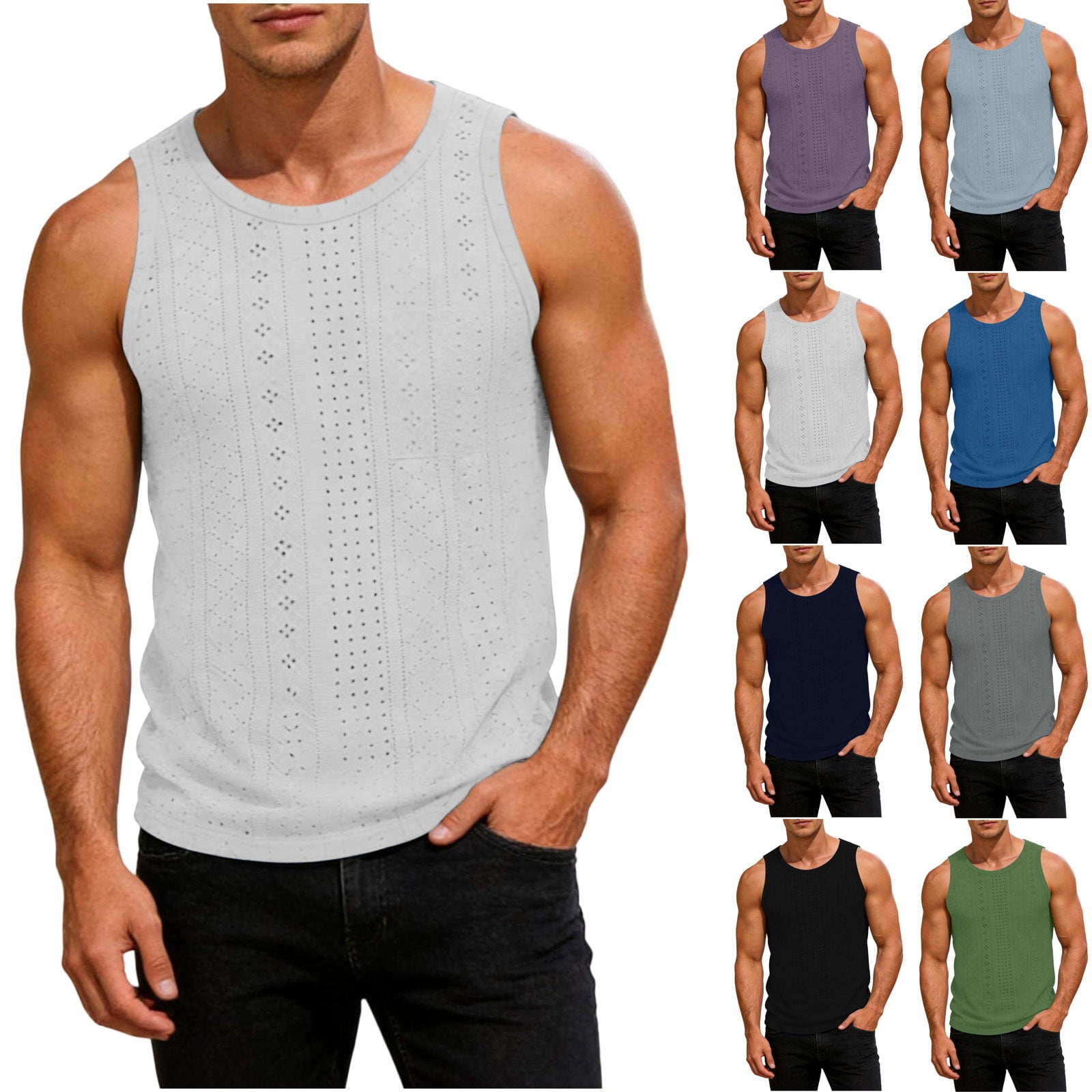 Antinious Men Solid Pockets Round Neck Sleeveless Vintage Comfortable ...