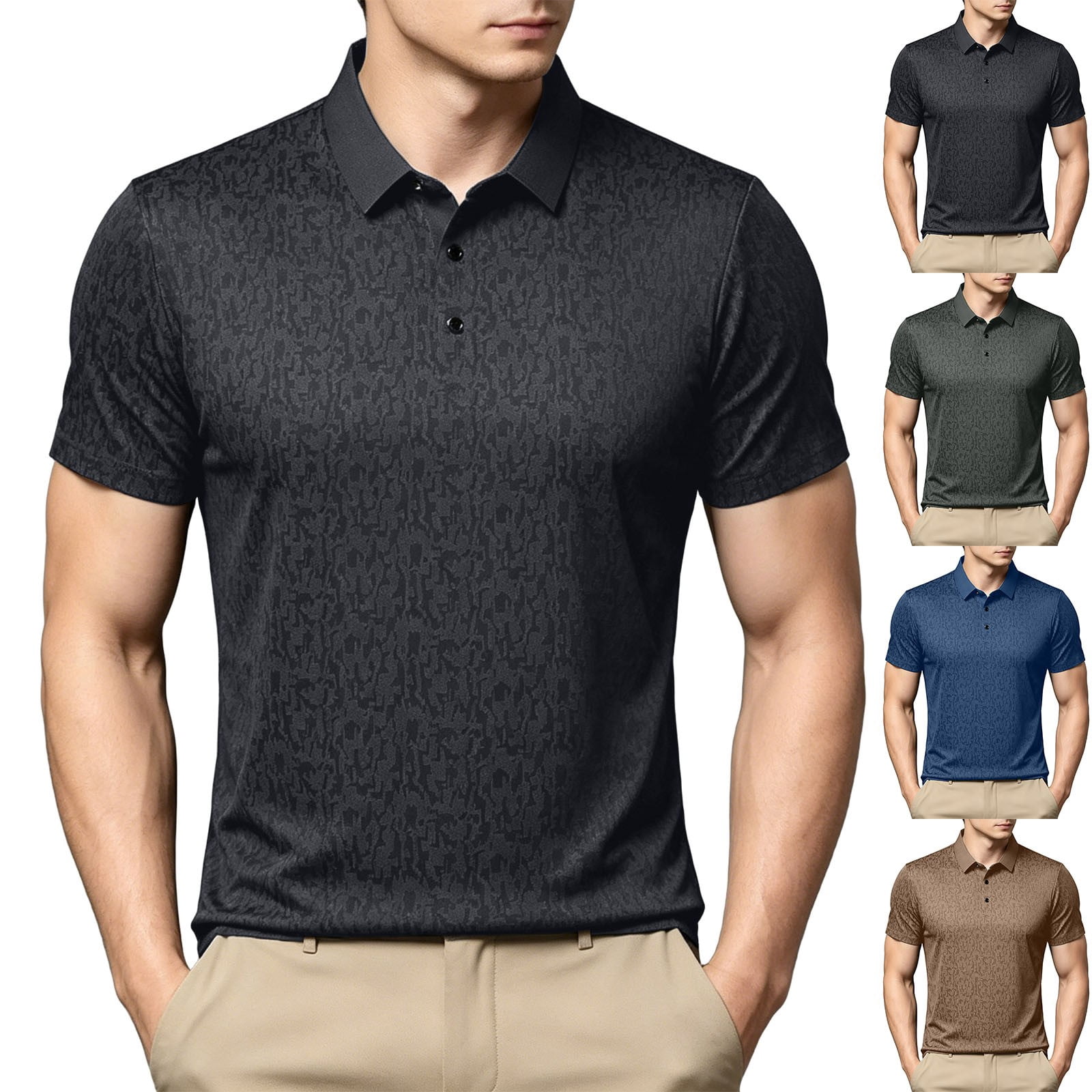 Antinious Men Solid Print Collar Short Sleeve Workout Breathable Casual ...