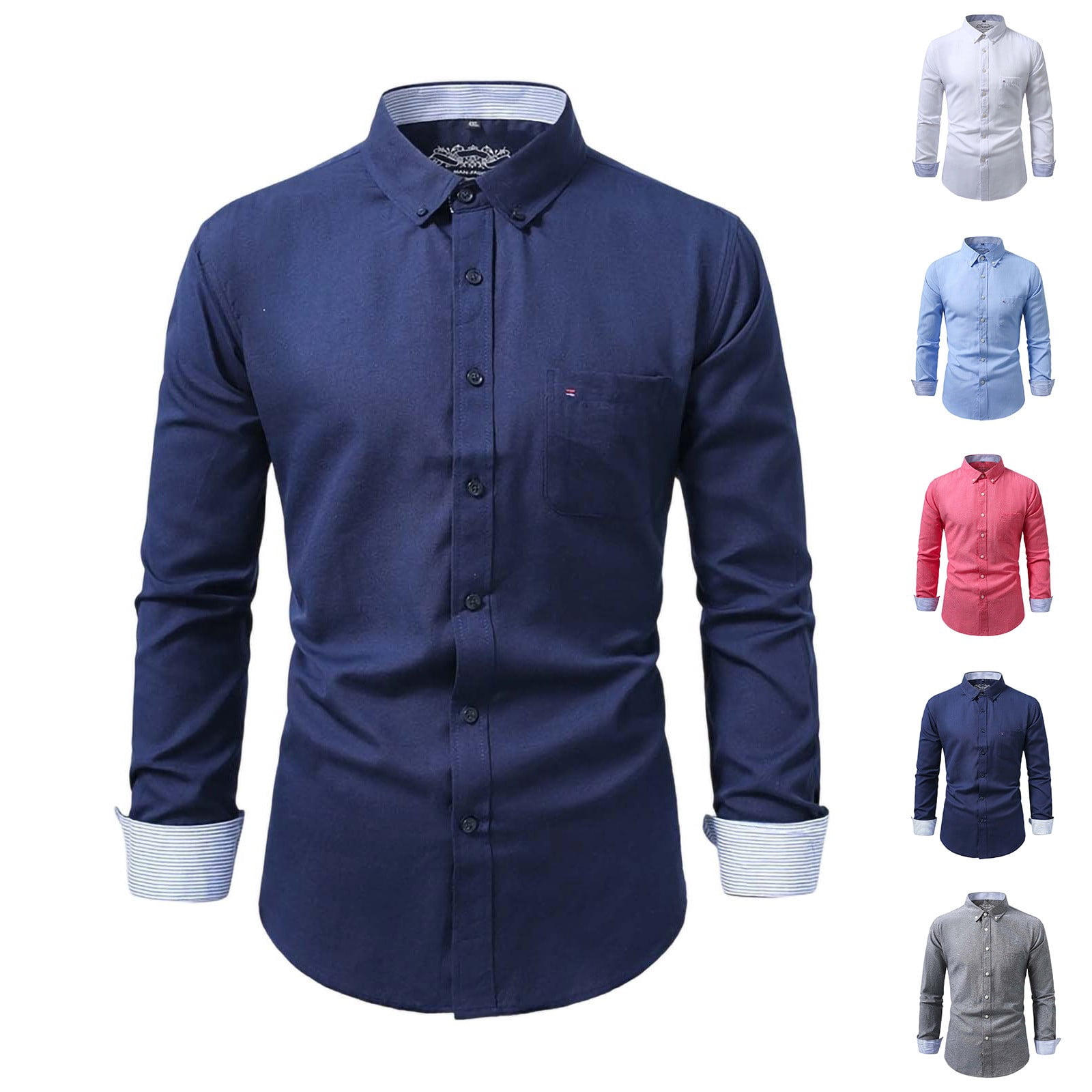 Antinious Men Solid Print Neck Collar Long Sleeve Basic Inner Casual ...