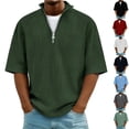 Antinious Men Solid Quarter Zip Rib Collared 3/4 Sleeve Loose Trendy ...