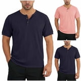 Antinious Men Solid Rib Half Button Round Neck Short Sleeve Workout ...