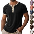 Antinious Men Solid Round Neck Button Short Sleeve Loose Fitness T ...