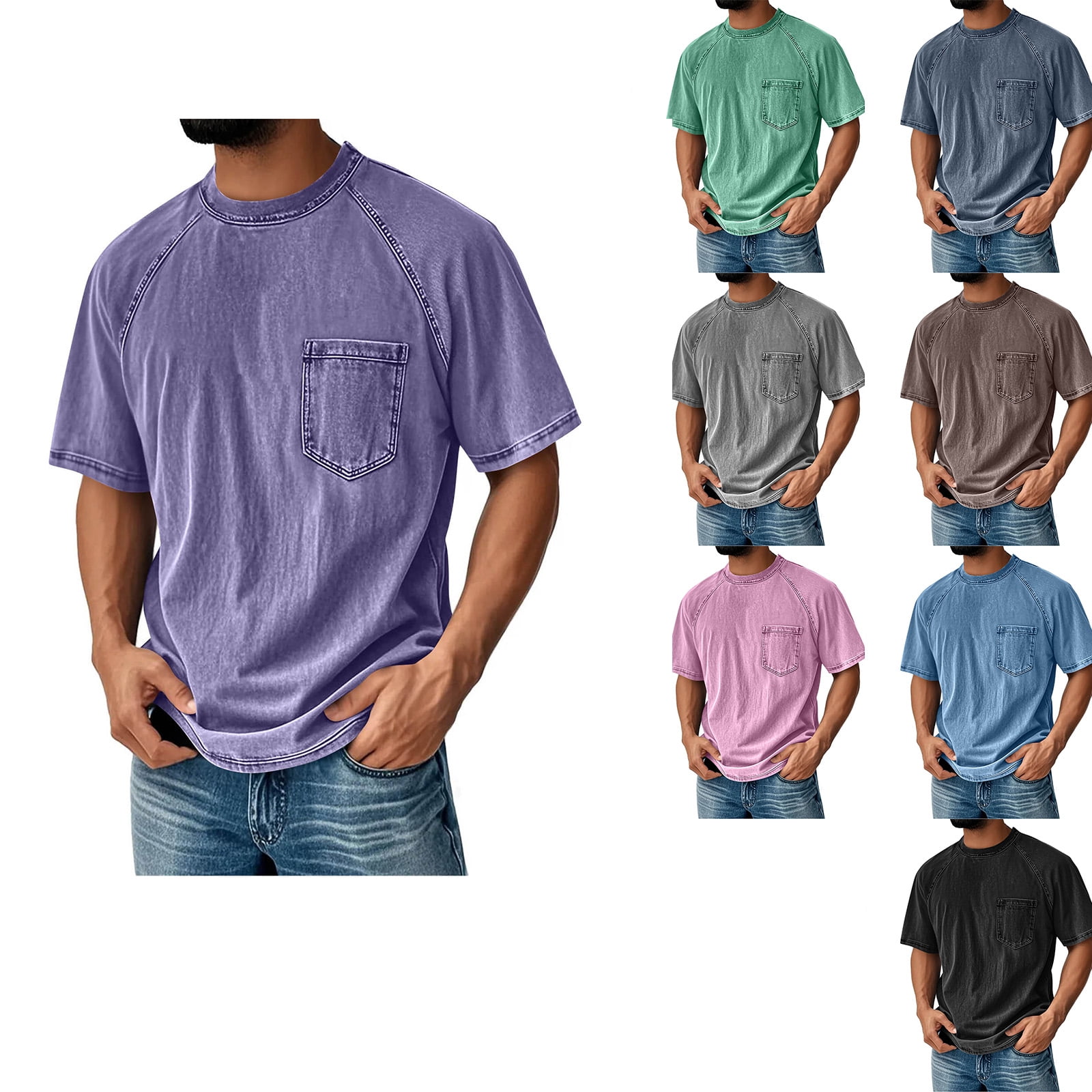 Antinious Men Solid Round Neck Print Pockets Drop Shoulder Pullover ...