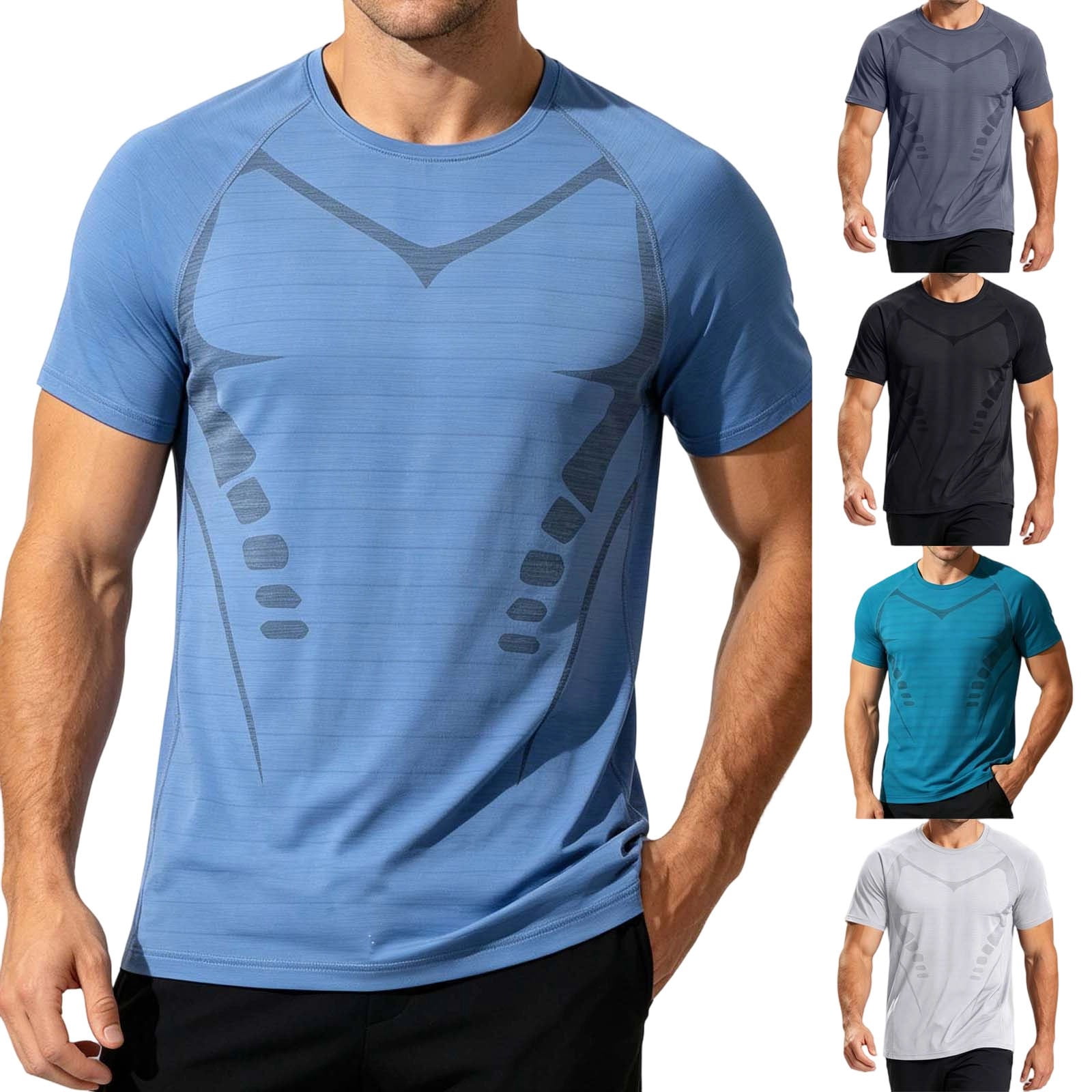 Antinious Men Solid Round Neck Short Sleeve Breathable Workout Running ...