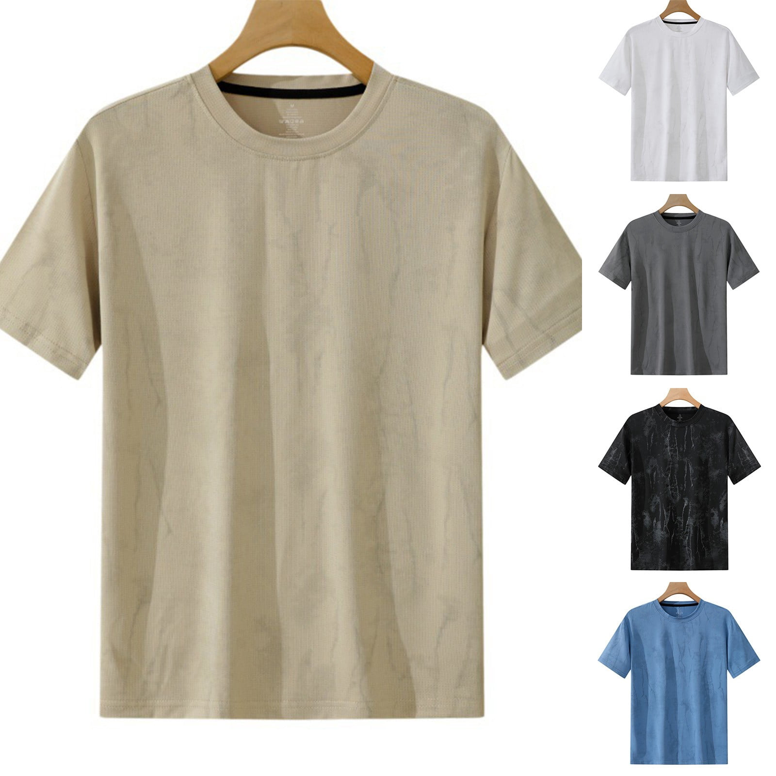 Antinious Men Solid Round Neck Short Sleeve Loose Running Trendy Casual ...