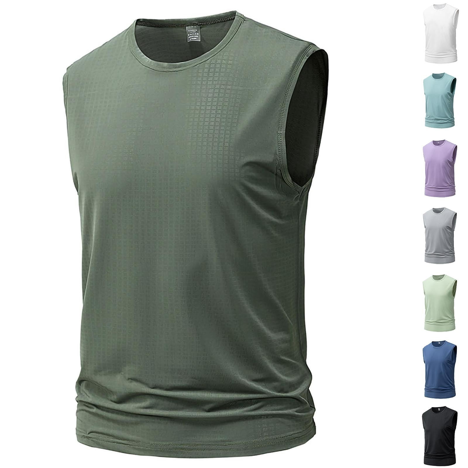 Antinious Men Solid Round Neck Sleeveless Plus Size Fitness Breathable ...