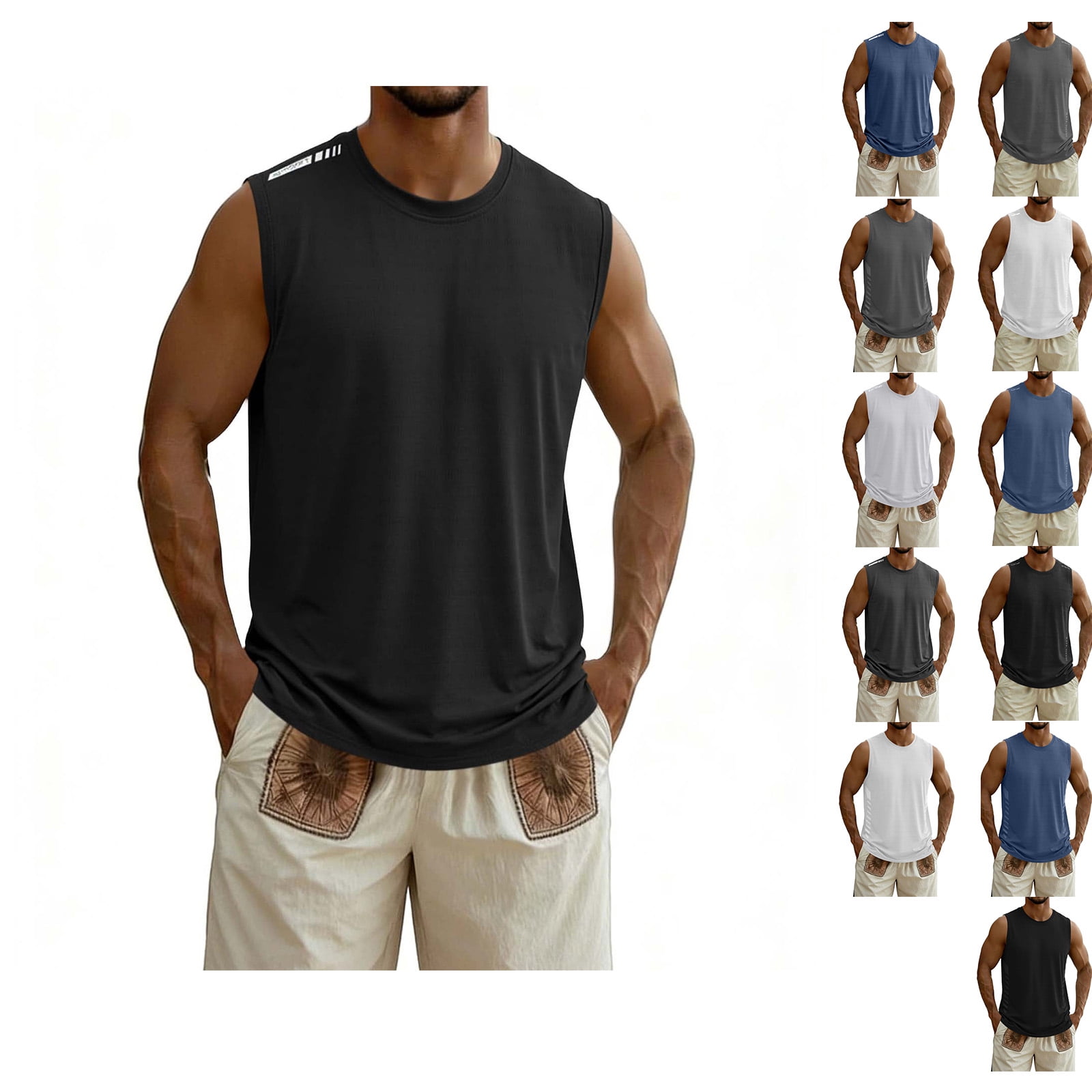 Antinious Men Solid Round Neck Sleeveless Pullover Oversized Running ...