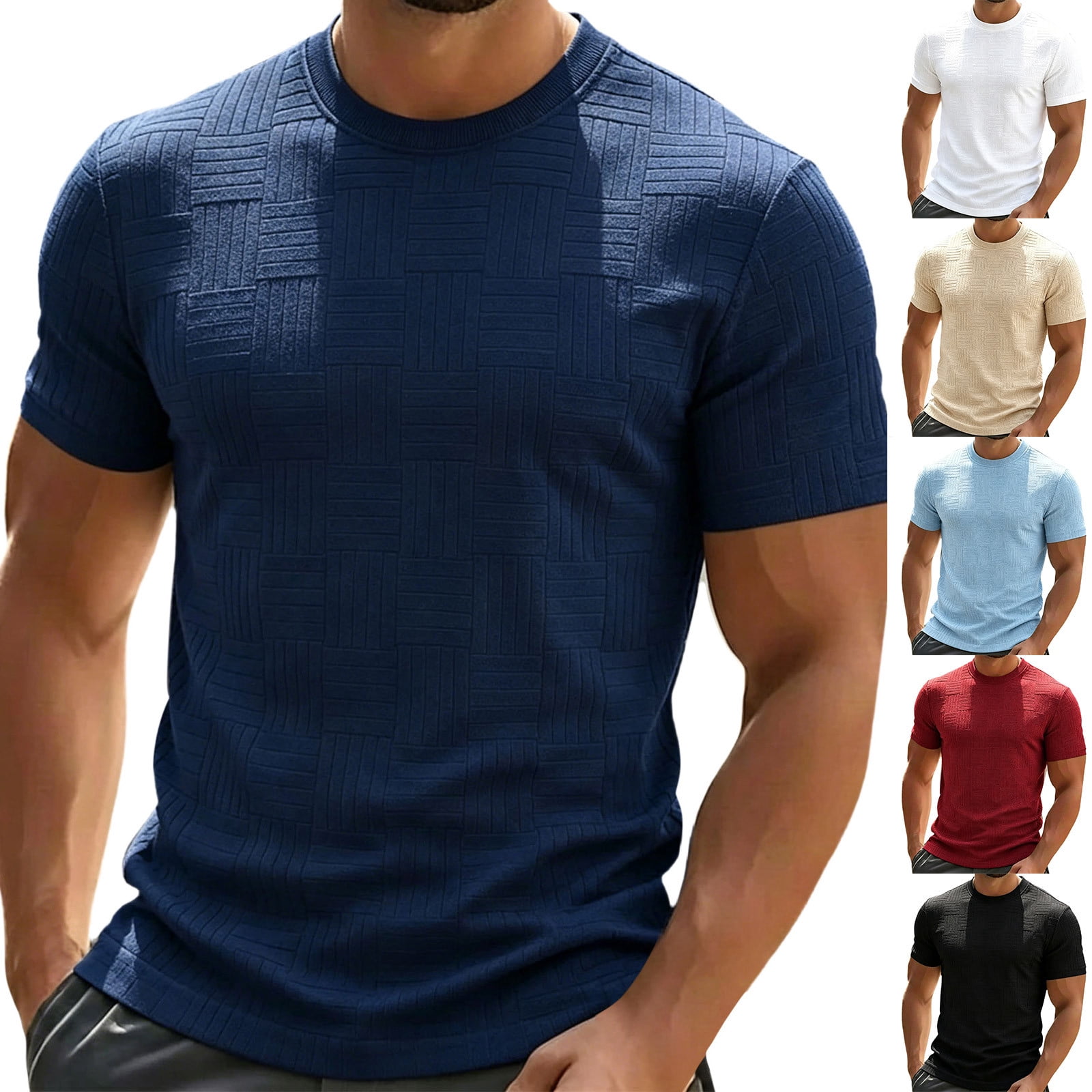 Antinious Men Solid Round Neck Texture Short Sleeve Casual T-Shirts ...