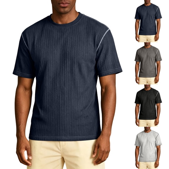 Antinious Men Solid Round Neck Texture Short Sleeve Trendy Casual T ...