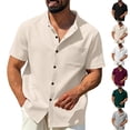 Antinious Men Solid Texture Button Collared Short Sleeve Running Loose ...