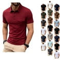 Antinious Men Solid Texture Button Round Neck Pullover Short Sleeve ...