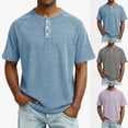 Antinious Men Solid Texture Button Round Neck Short Sleeve Loose ...