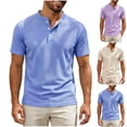 Antinious Men Solid Texture Half Button Collared Short Sleeve Trendy ...