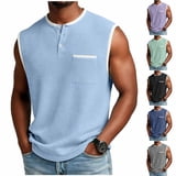 Antinious Men Solid Texture Half Button Pockets Round Neck Sleeveless ...